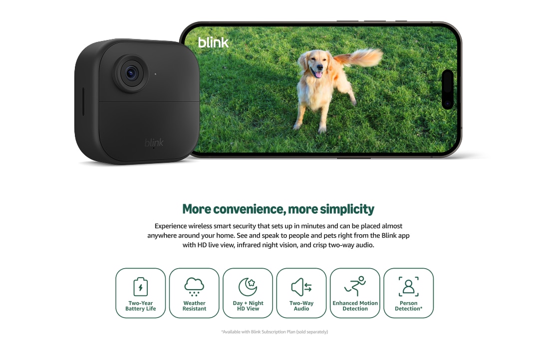 Blink Outdoor 4-Core-Wireless Battery Operated Smart Security Camera System w/ 3-Cameras and ...